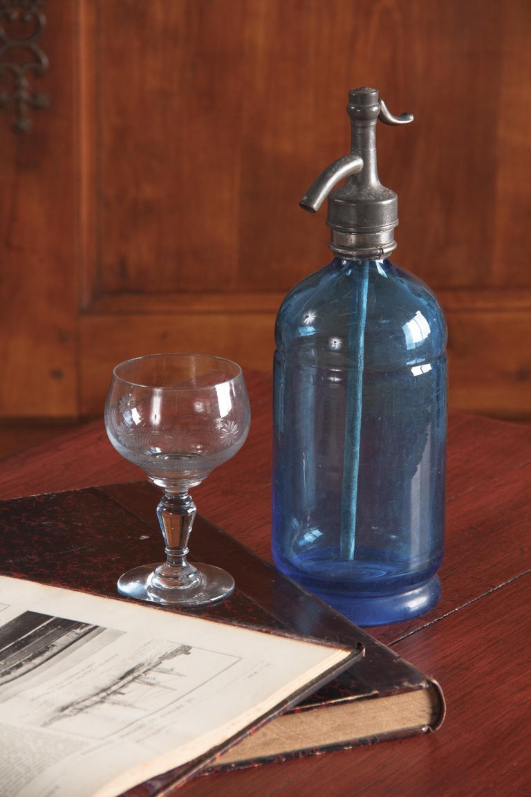 French Blue Glass Seltzer Bottle, Early 1900s at 1stDibs