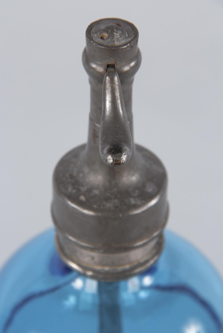 French Blue Glass Seltzer Bottle, Early 1900s at 1stDibs