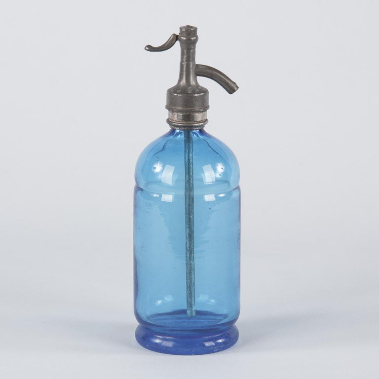 French Blue Glass Seltzer Bottle, Early 1900s at 1stDibs