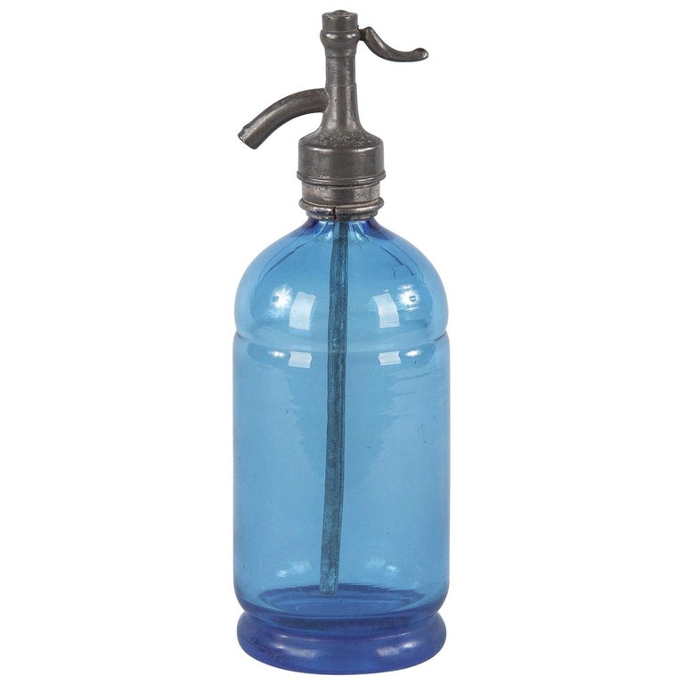 French Blue Glass Seltzer Bottle, Early 1900s at 1stDibs