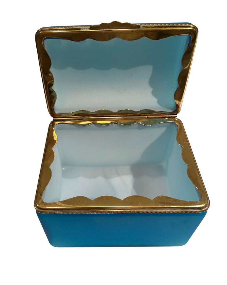 French Blue Satin Glass Box For Sale at 1stDibs