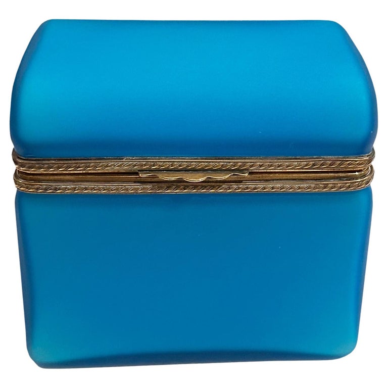 French Blue Satin Glass Box For Sale at 1stDibs