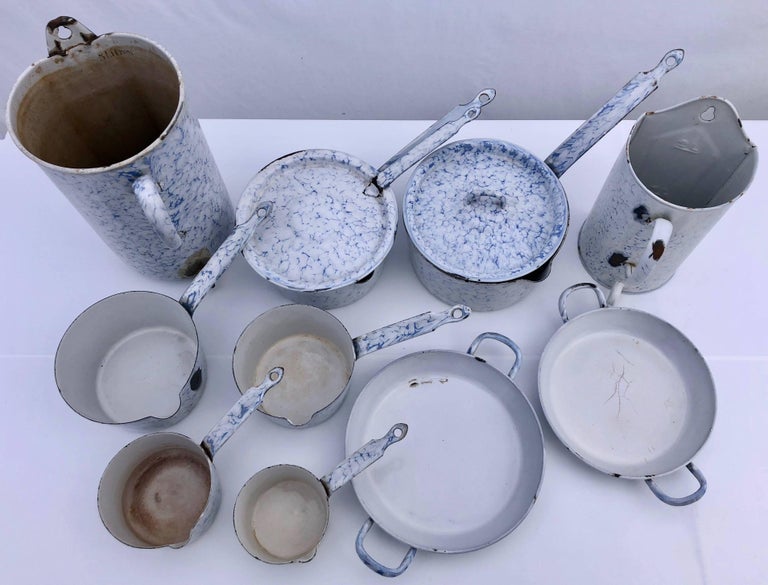 French Blue Speckle Colored Set of Kitchen Enamelware 12 Pieces For ...