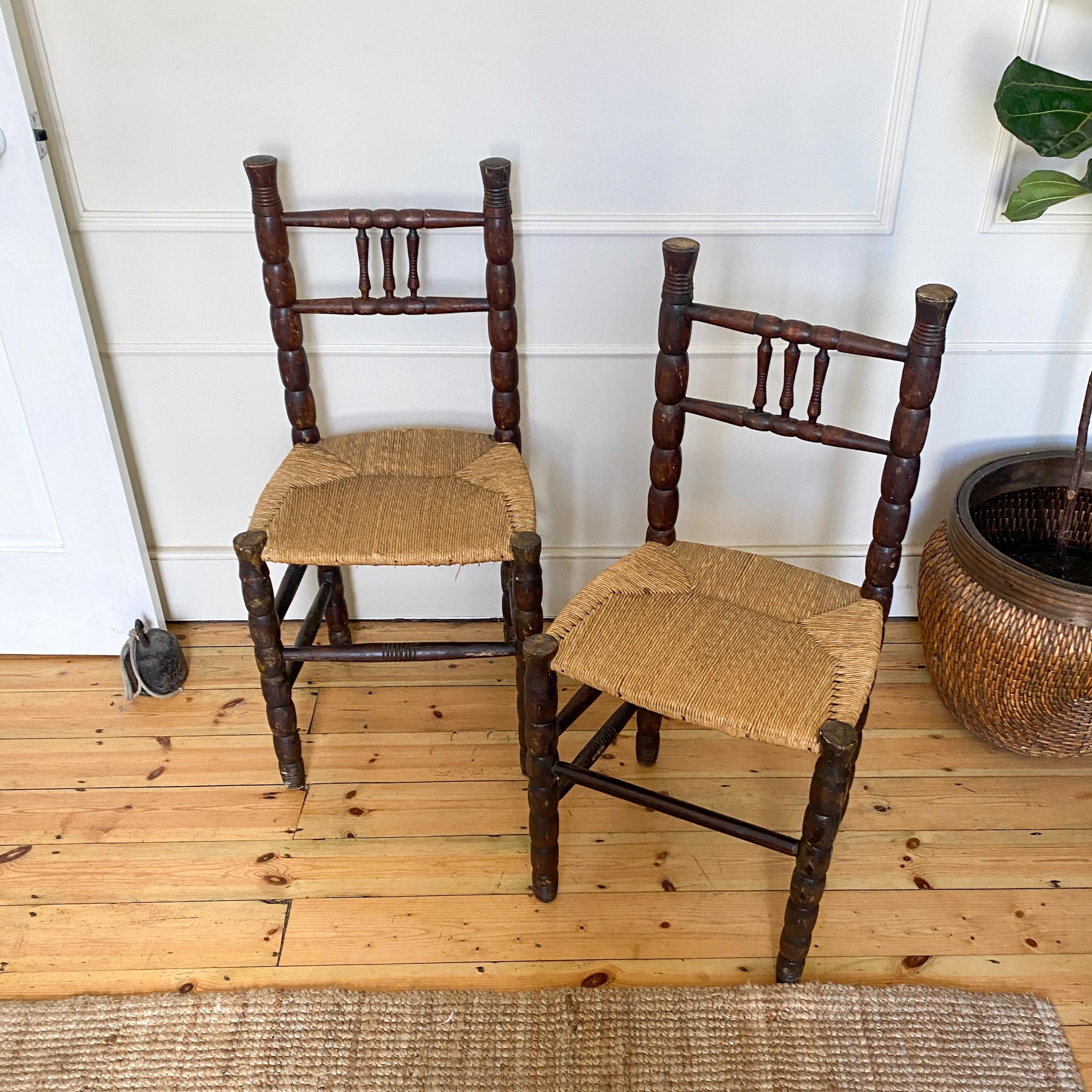 French Bobbin Rush Seat Chairs Pair For Sale at 1stDibs