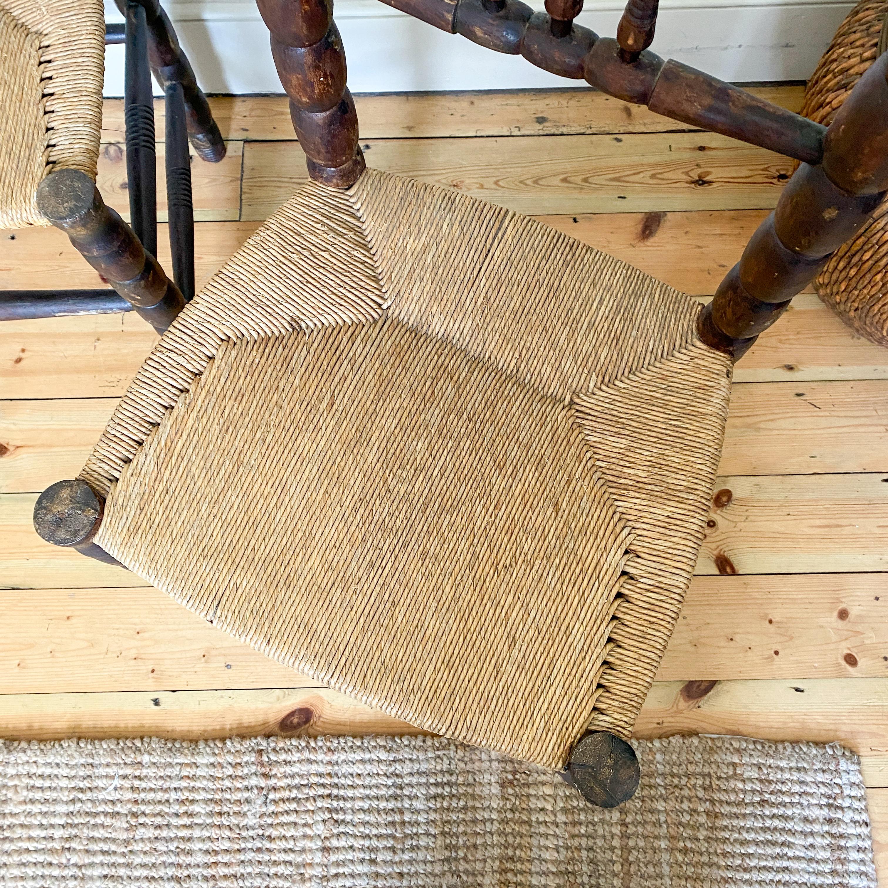 French Bobbin Rush Seat Chairs Pair For Sale at 1stDibs