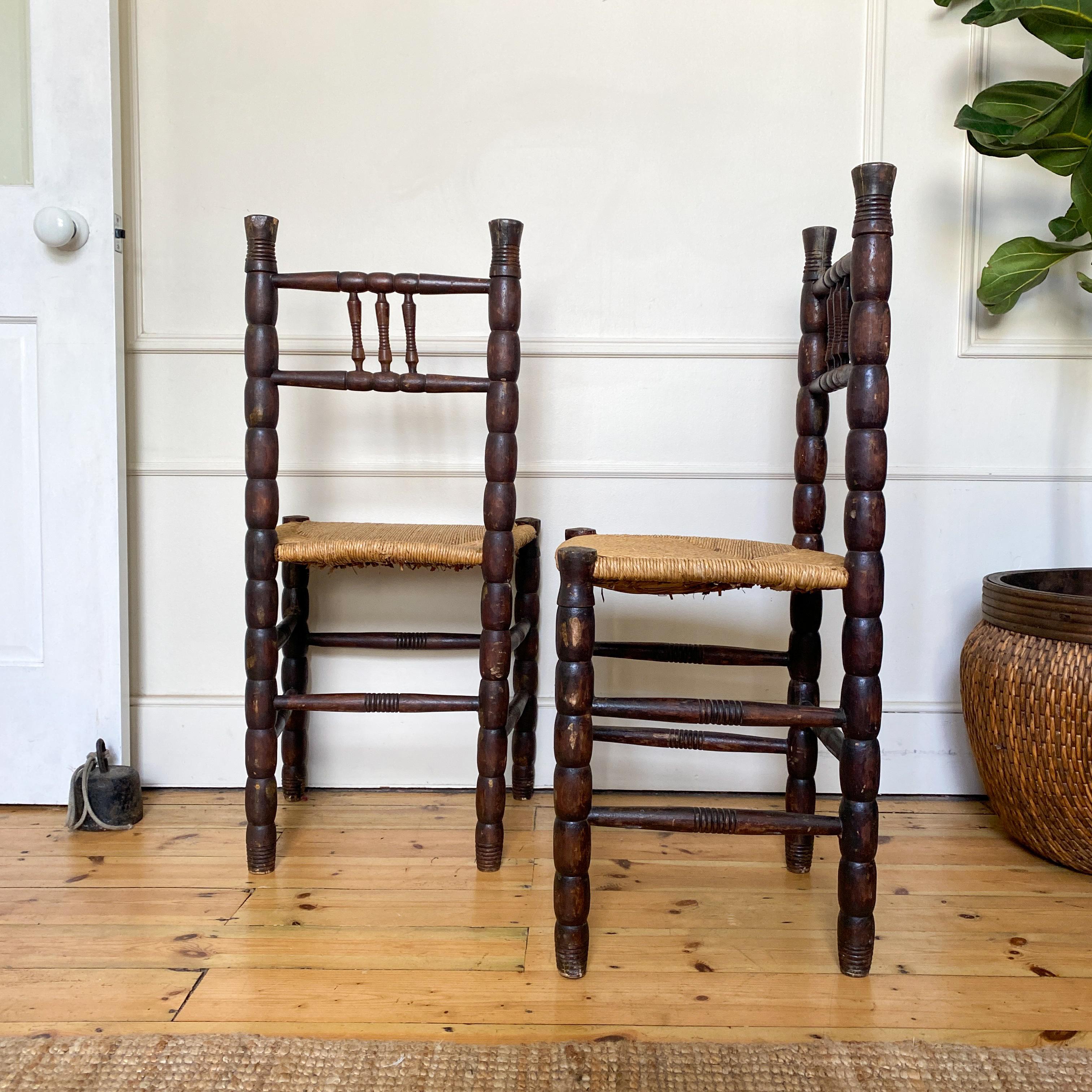 French Bobbin Rush Seat Chairs Pair For Sale at 1stDibs