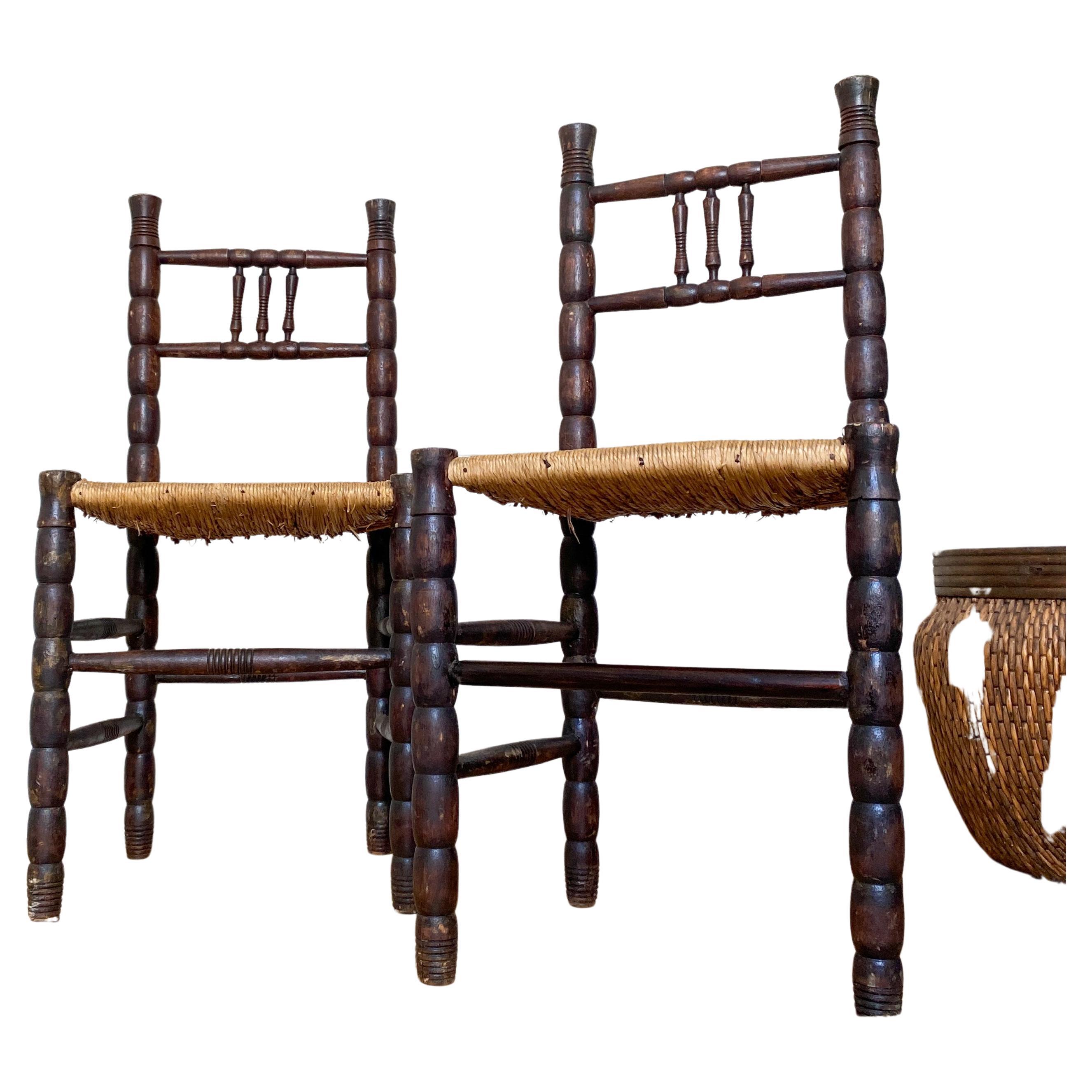 French Bobbin Rush Seat Chairs Pair For Sale at 1stDibs