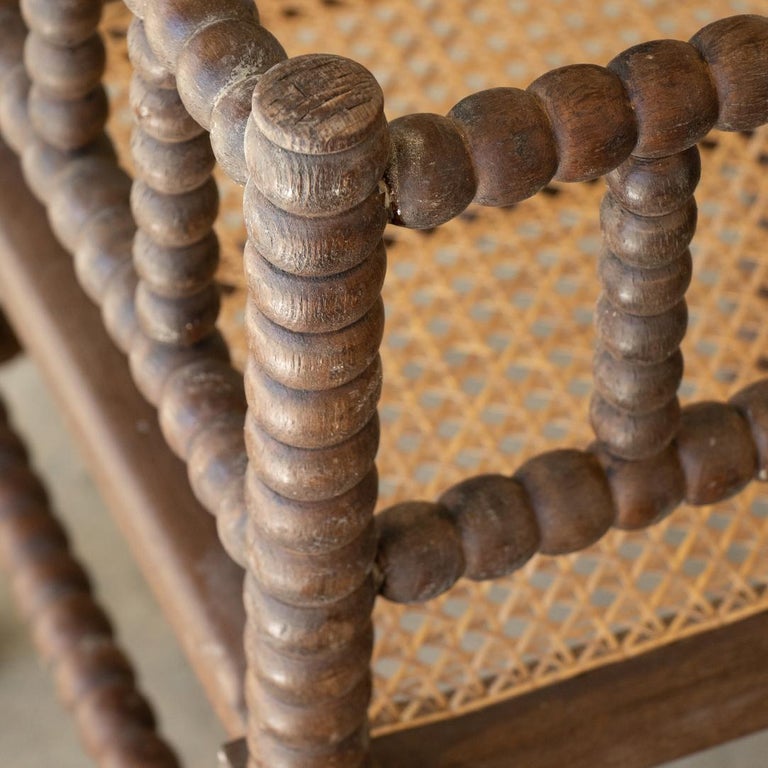 French Bobbin Wood and Cane Corner Chair at 1stDibs