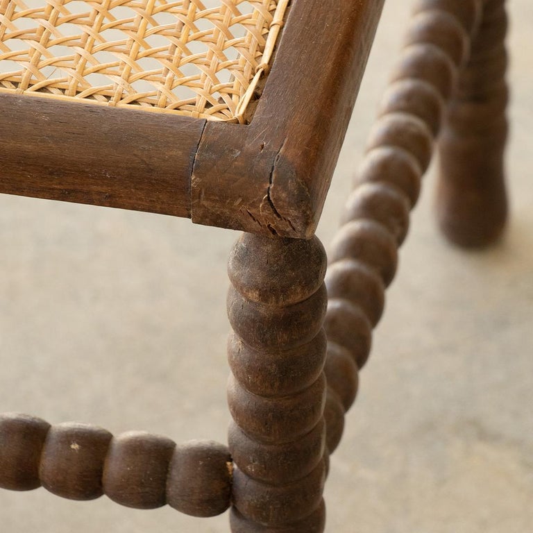 French Bobbin Wood and Cane Corner Chair at 1stDibs