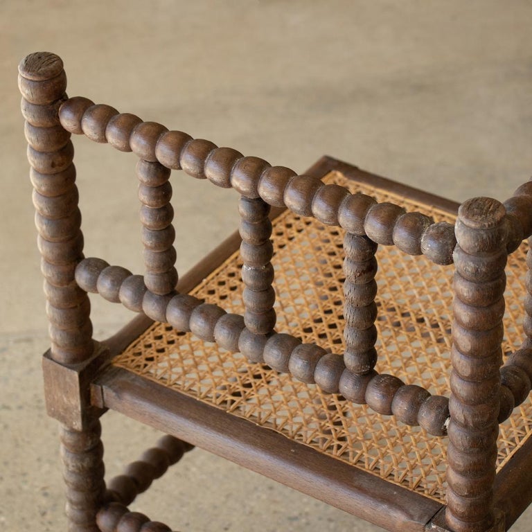 French Bobbin Wood and Cane Corner Chair at 1stDibs