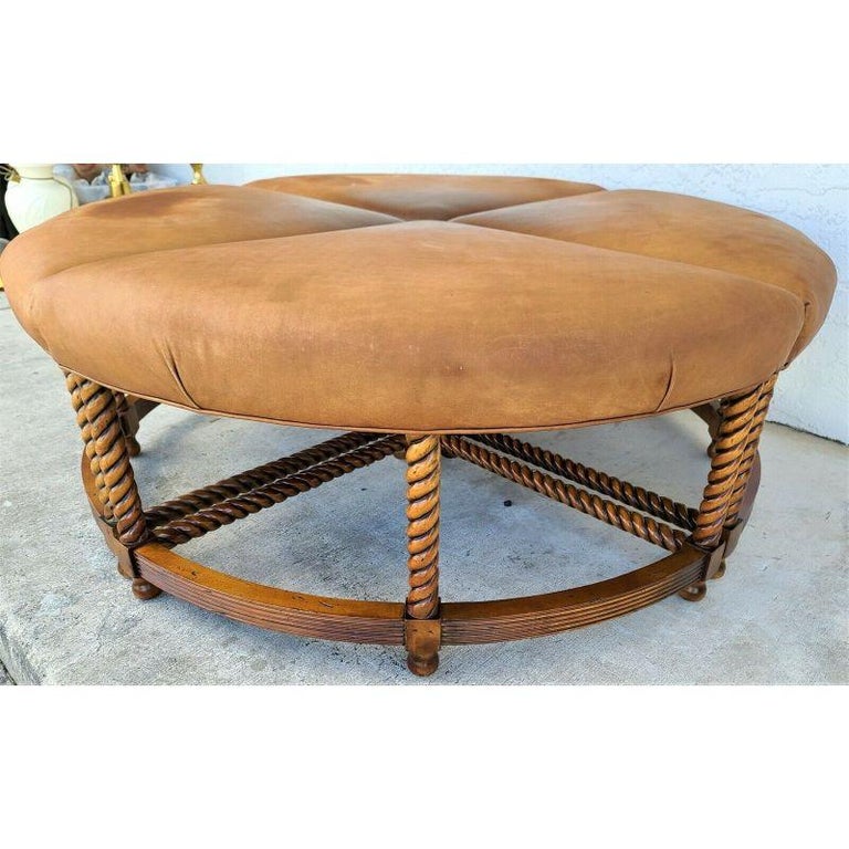 French Boho Sectional Ottoman Barley Twist Leather Foot Stools For Sale ...
