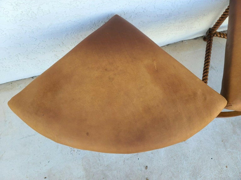 French Boho Sectional Ottoman Barley Twist Leather Foot Stools For Sale ...