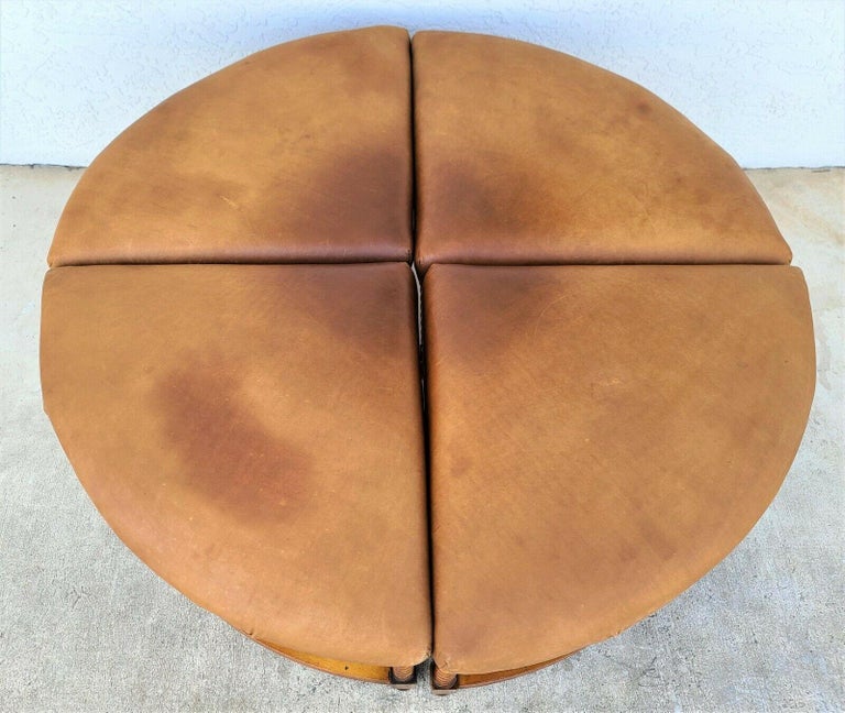 French Boho Sectional Ottoman Barley Twist Leather Foot Stools For Sale ...