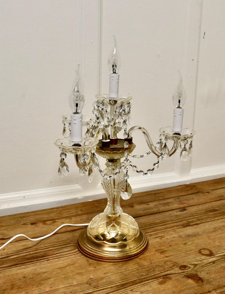 French Brass and Crystal Chandelier Table Lamp, Girandole For Sale at ...