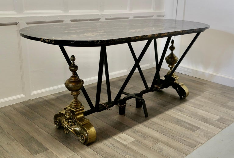 French Brass and Iron Marble Top Centre Table For Sale at 1stDibs