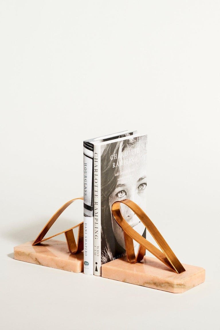 French Brass and Pink Marble Bookends For Sale at 1stDibs