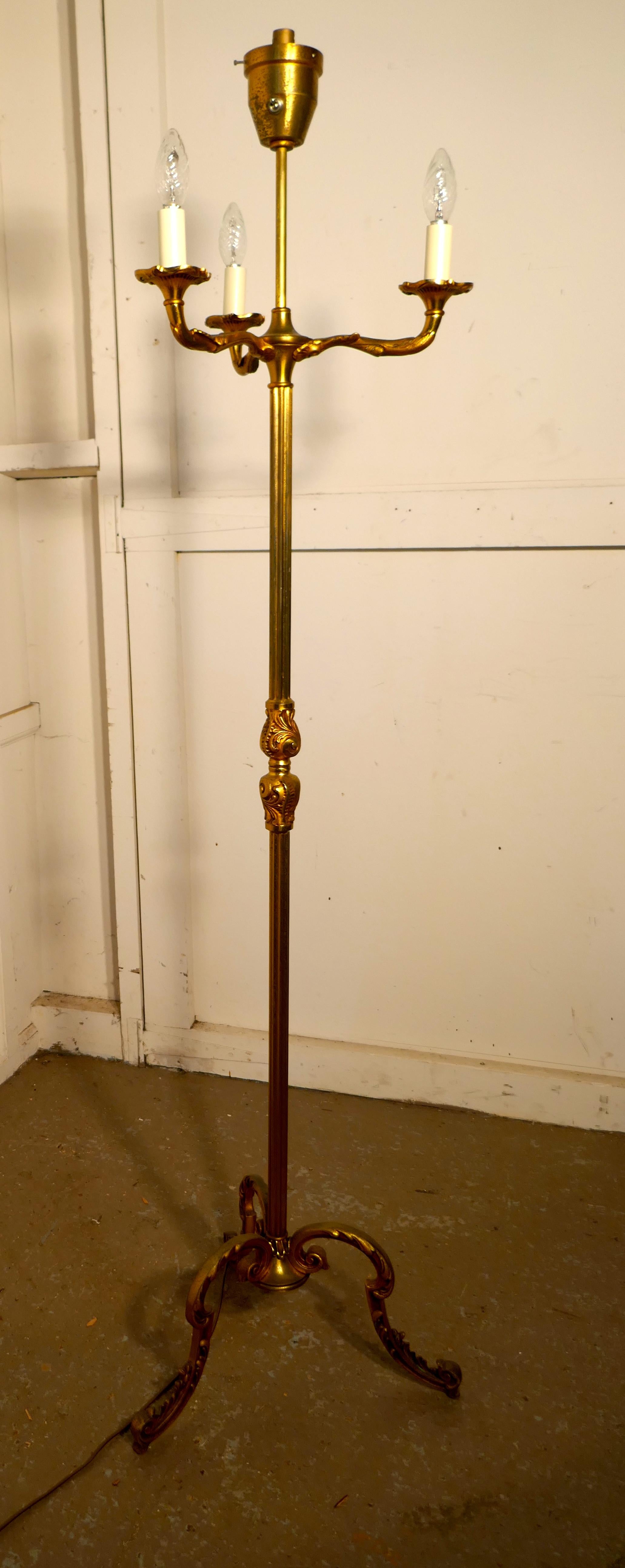 French Brass Arts and Crafts Floor Lamp, Regency Style Standard Lamp at ...