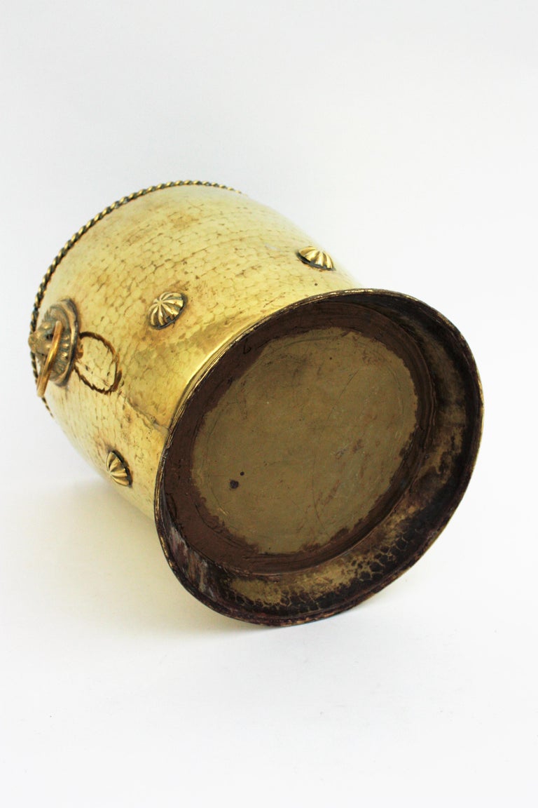French Brass Champagne Cooler Ice Bucket with Lion Heads at 1stDibs