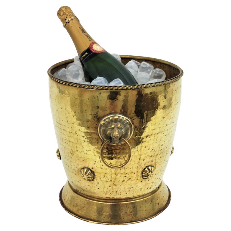 French Brass Champagne Cooler Ice Bucket with Lion Heads at 1stDibs