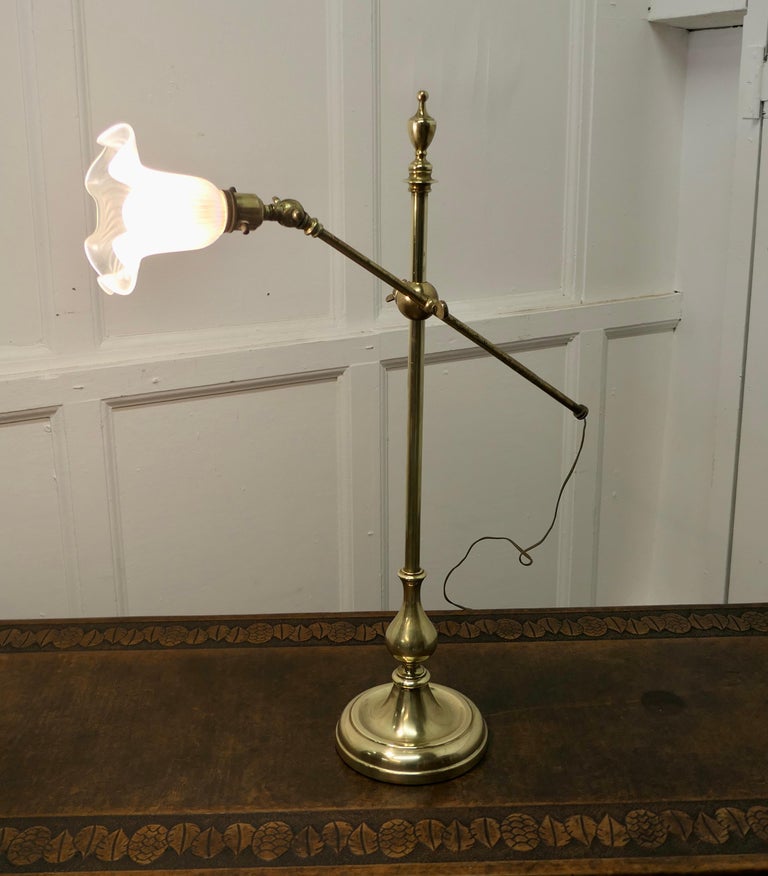French Brass Desk Lamp with Opaline Glass Shade For Sale at 1stDibs