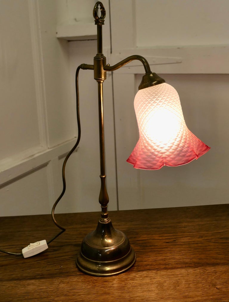 French Brass Desk Lamp with Opaline Glass Shade For Sale at 1stDibs
