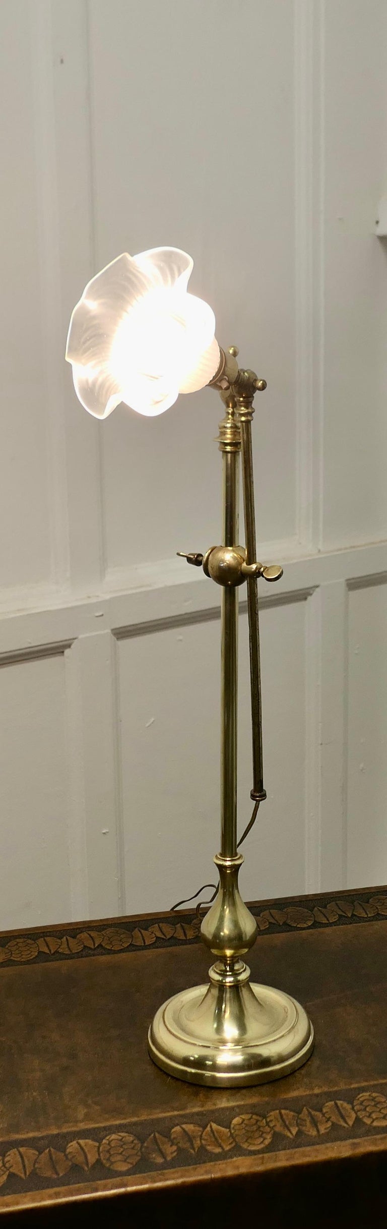 French Brass Desk Lamp with Opaline Glass Shade For Sale at 1stDibs