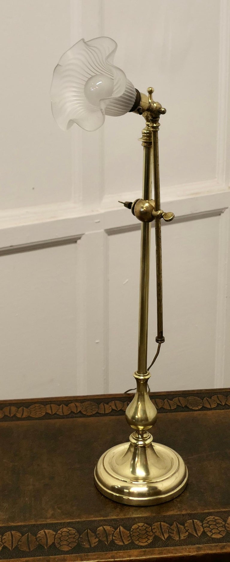 French Brass Desk Lamp with Opaline Glass Shade For Sale at 1stDibs