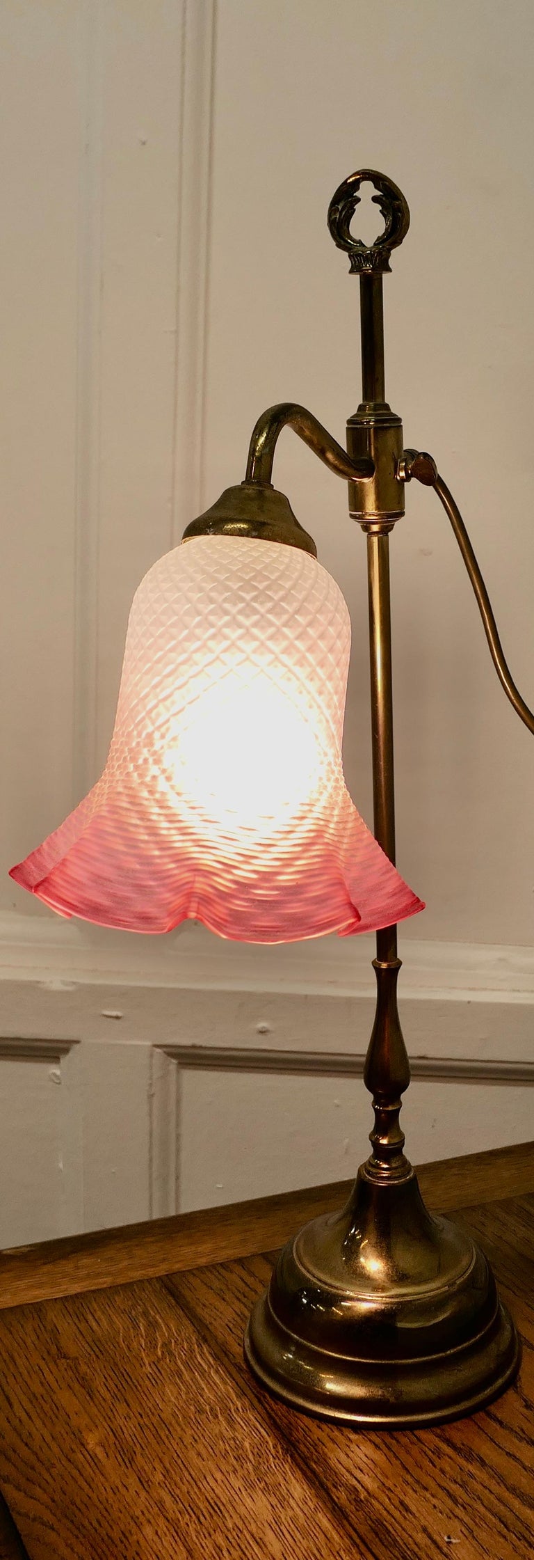French Brass Desk Lamp with Opaline Glass Shade For Sale at 1stDibs