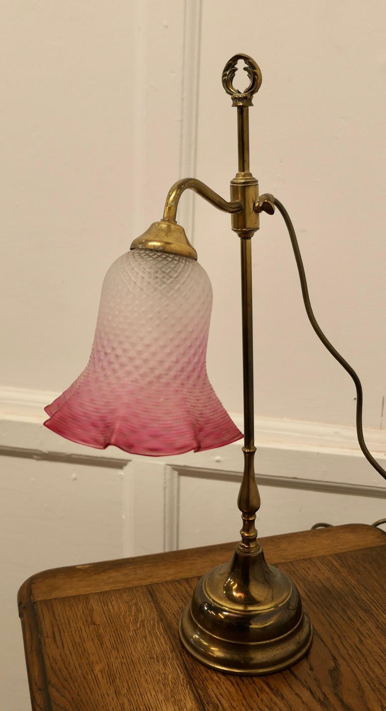 French Brass Desk Lamp with Opaline Glass Shade For Sale at 1stDibs