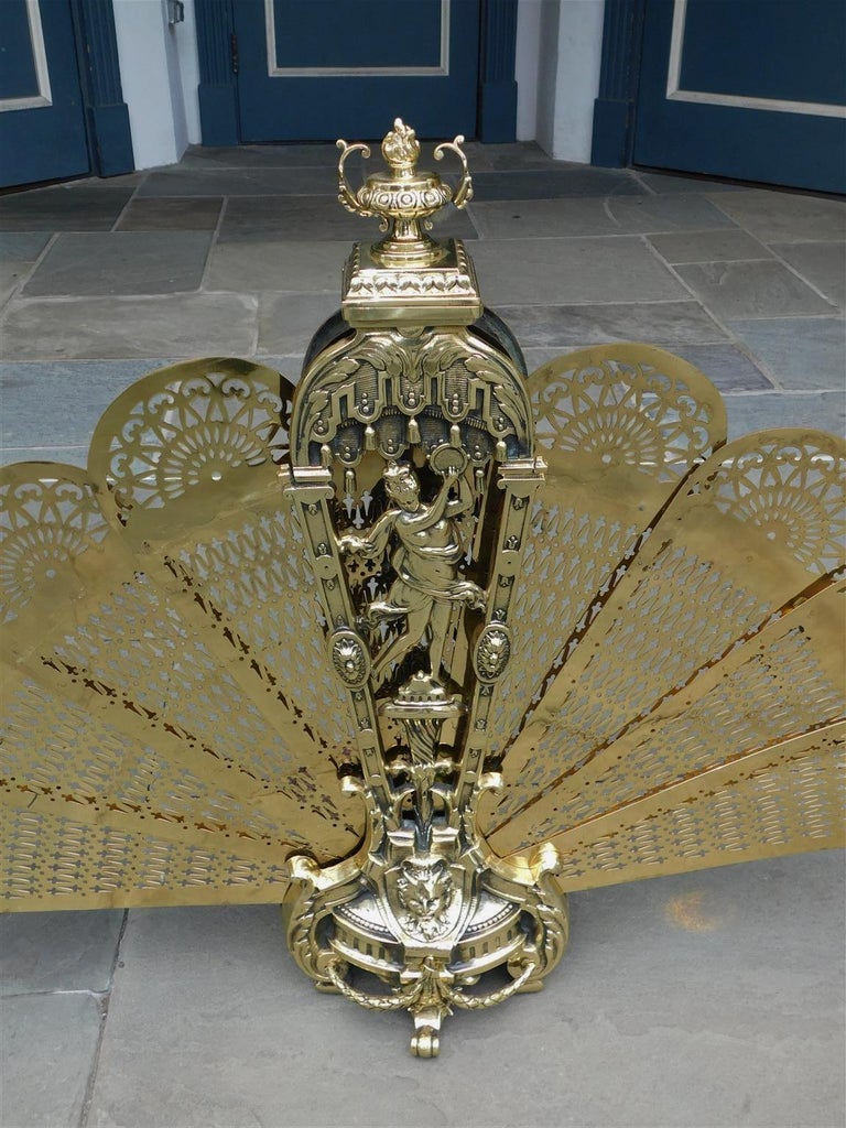 French Brass Figural Pierced and Chased Folding Fan Fire Place Screen ...
