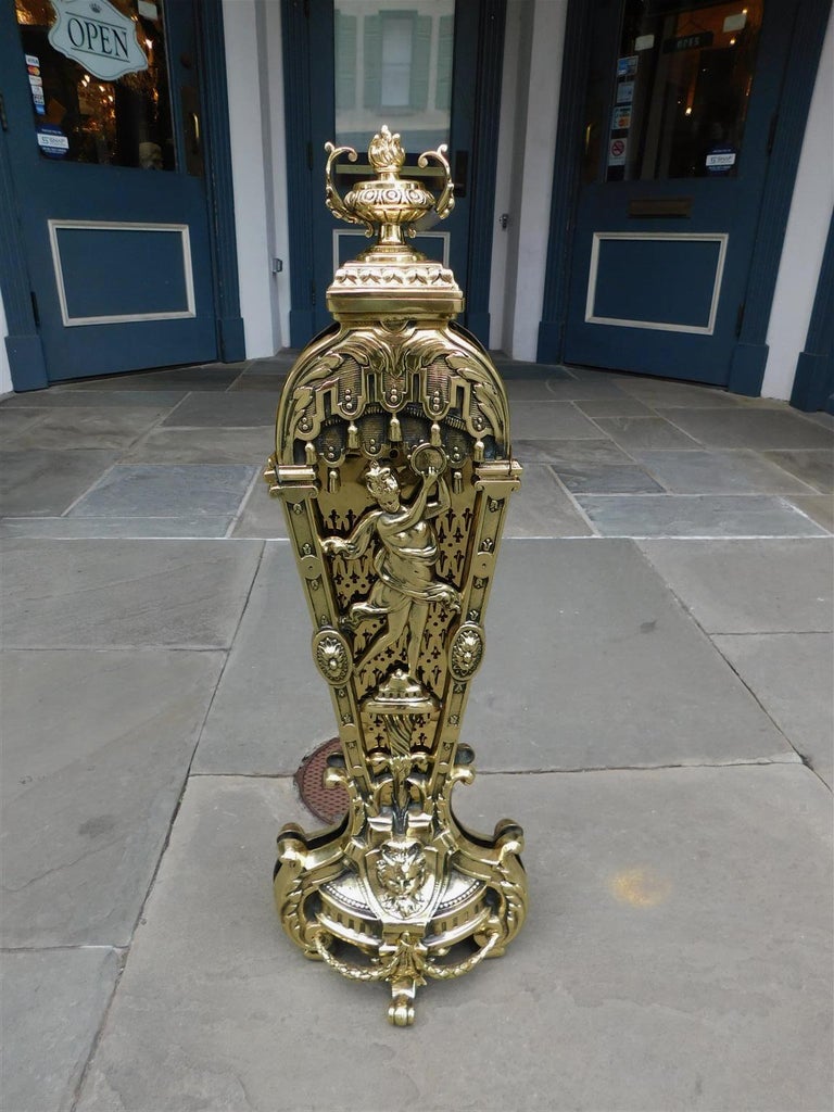 French Brass Figural Pierced and Chased Folding Fan Fire Place Screen ...