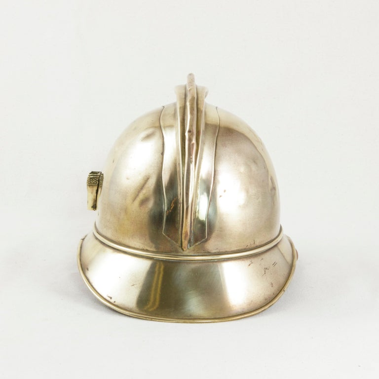 French Brass Fireman's Helmet with City Seal and Leather Interior ...