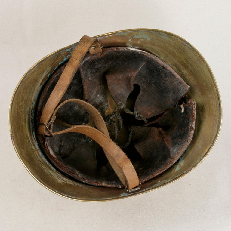 French Brass Fireman's Helmet with City Seal and Leather Interior ...