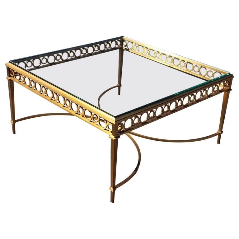 French Brass Glass Top Square Coffee Table at 1stDibs