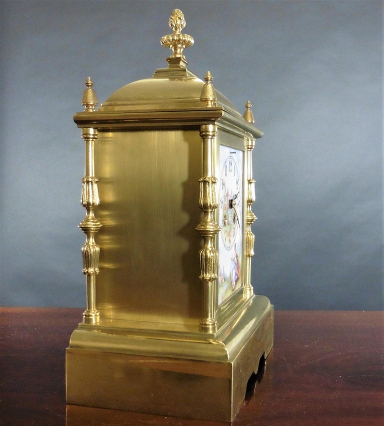 French Brass Mantel Clock With Painted Enamel Dial For Sale at 1stDibs