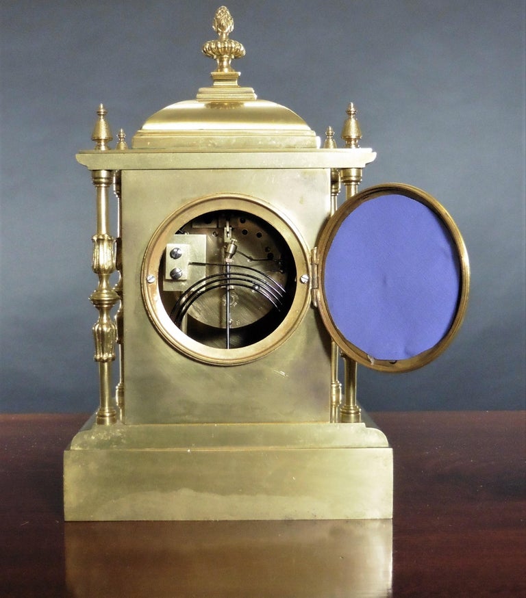 French Brass Mantel Clock With Painted Enamel Dial For Sale at 1stDibs