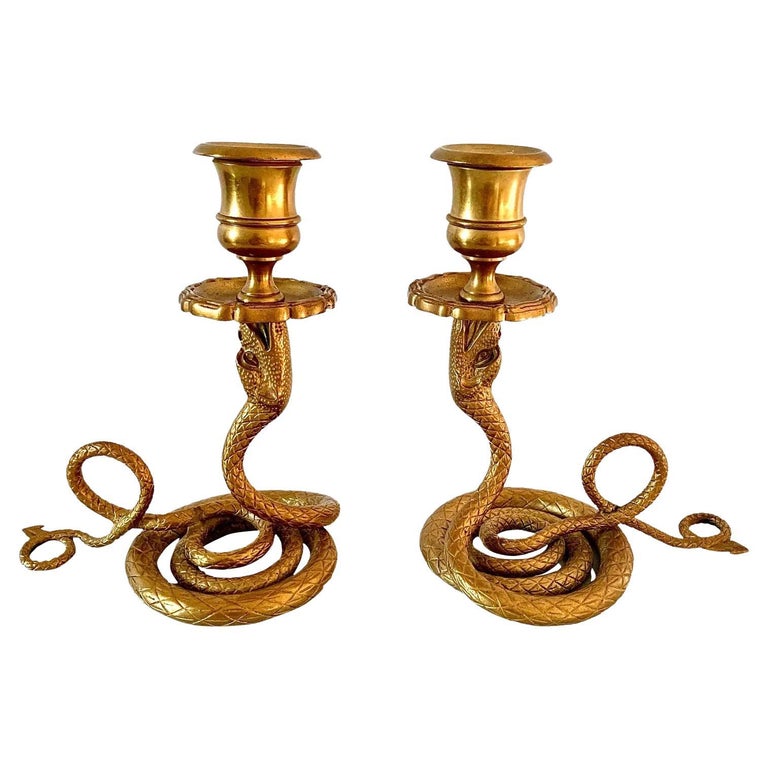 French Brass Serpent Snake Candle Holders, Pair at 1stDibs