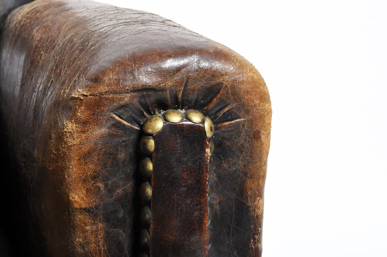 French Brass-Studded Leather Chair at 1stDibs | leather studded chairs ...
