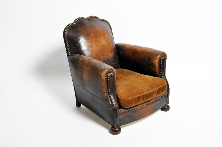 French Brass-Studded Leather Chair at 1stDibs | leather studded chairs ...