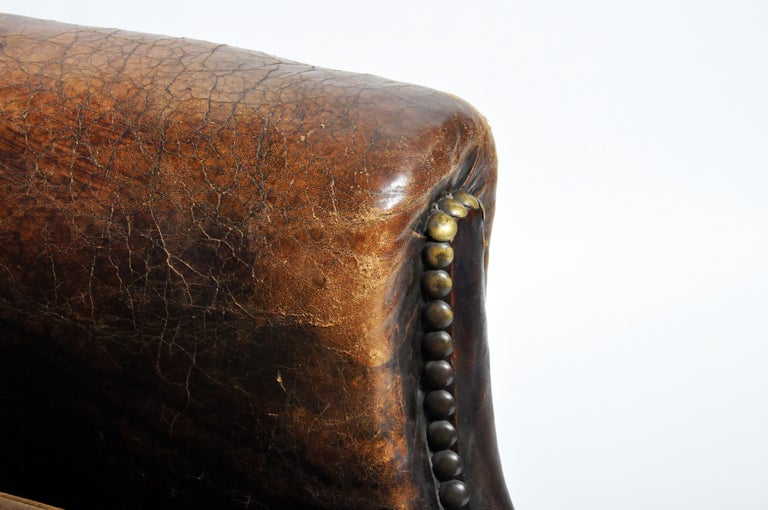 French Brass-Studded Leather Chair at 1stDibs | leather studded chairs ...