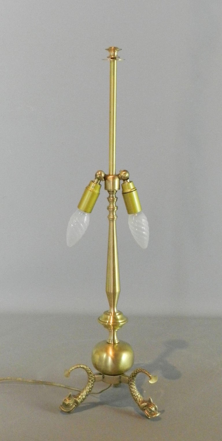 French Brass Table Lamp with Serpent Feet For Sale at 1stDibs