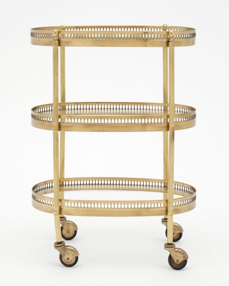 French Brass Three Tiered Bar Cart at 1stDibs