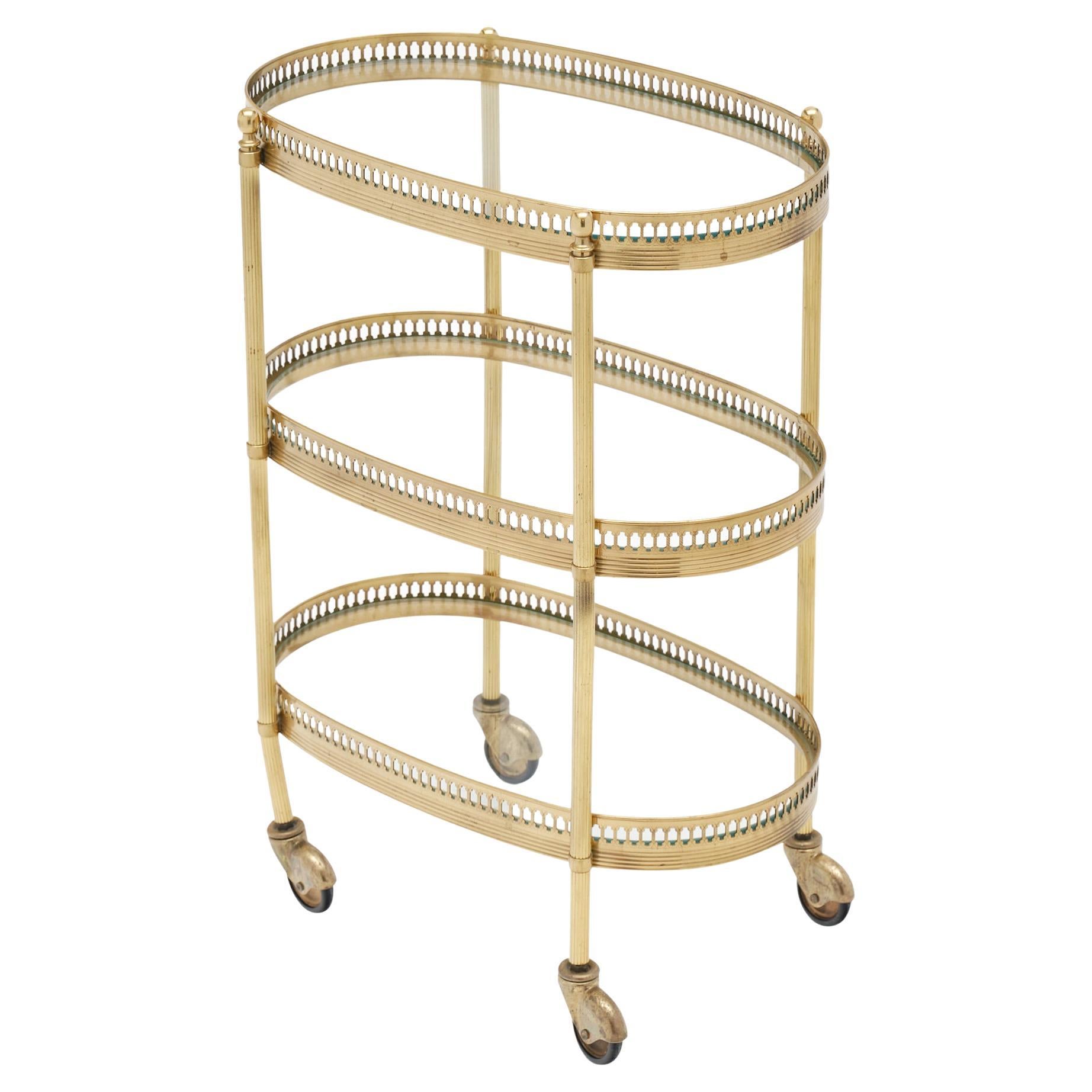 Three-Tier French Brass Bar Cart or Console For Sale at 1stDibs