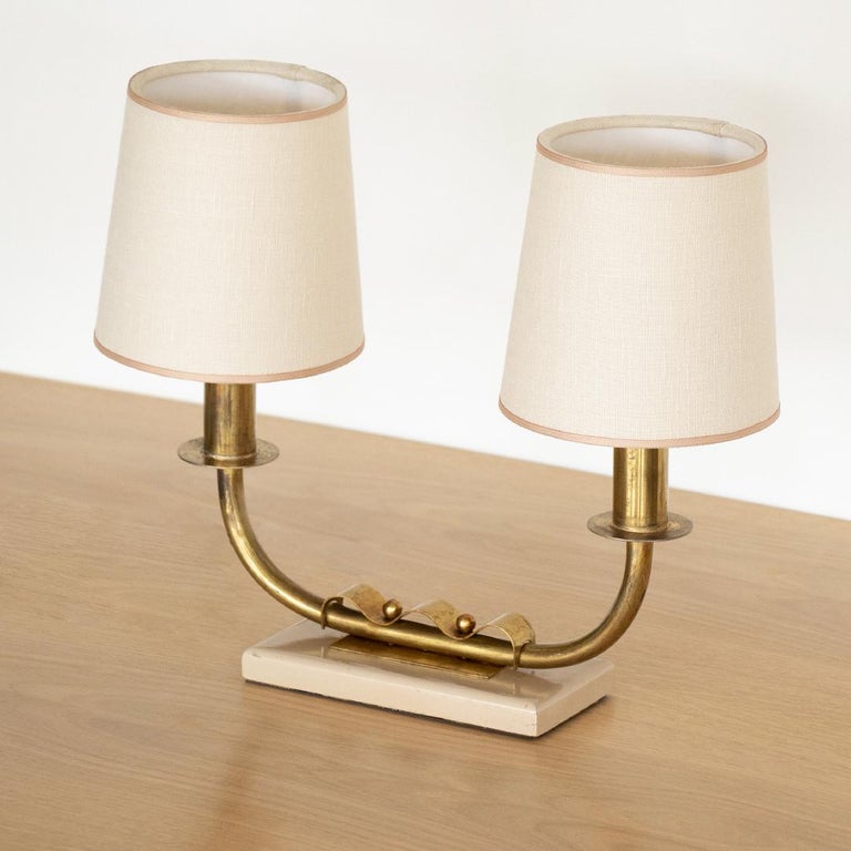 French Brass Two-Arm Table Lamp at 1stDibs