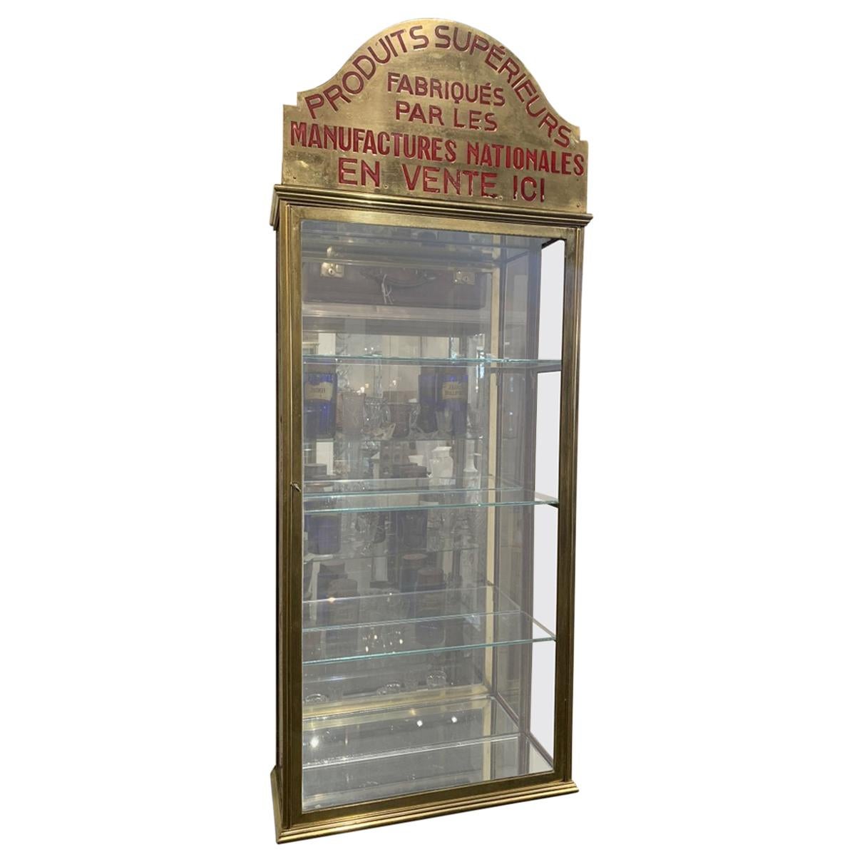 French Brass Wall Display Cabinet, Early 1900s at 1stDibs