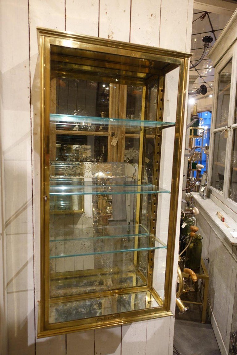 French Brass Wall Display Cabinet, Early 20th Century at 1stDibs