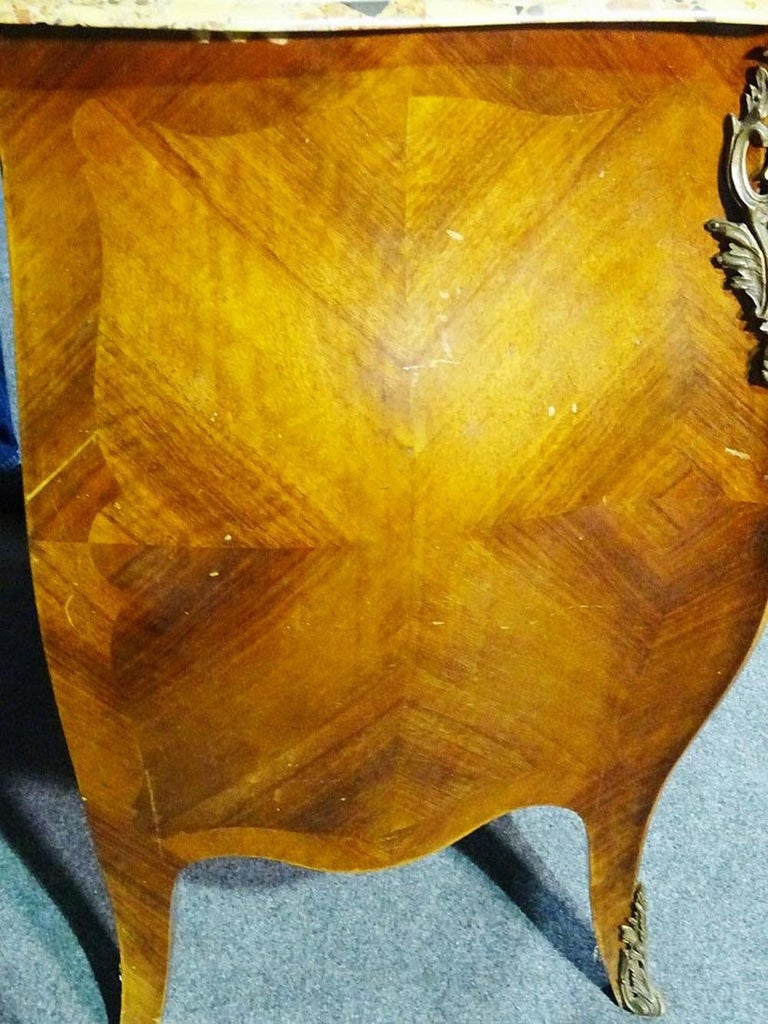 French Breche D' Alep Marble Top Inlaid Walnut Bombe Louis XV Commode ...