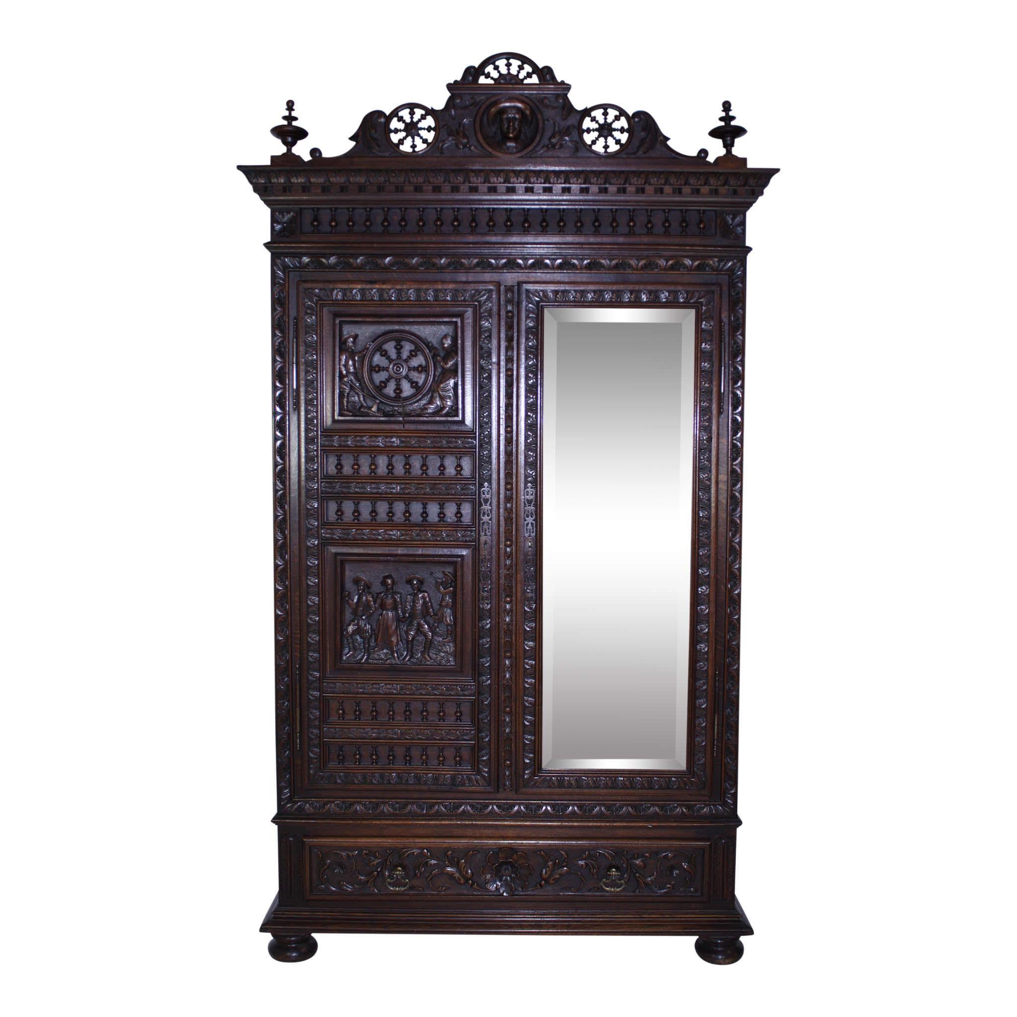 French Brettone Oak Wardrobe, circa 1880 at 1stDibs