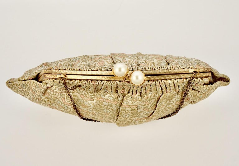 French Brocade and Faux Pearl Bag with Gold Plated Fittings For Sale at ...