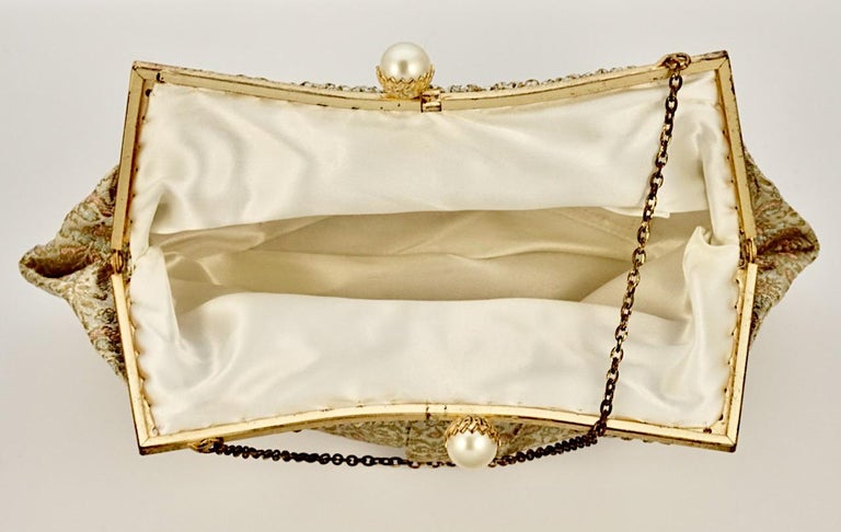 French Brocade and Faux Pearl Bag with Gold Plated Fittings For Sale at ...